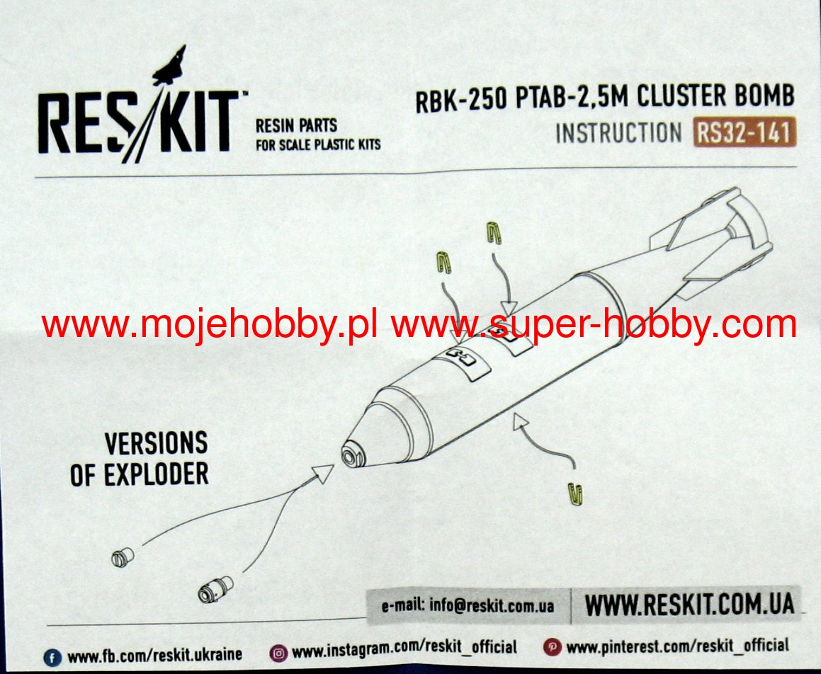RBK-250 PTAB-2,5M Cluster bomb (4 pcs)( Su-25, MiG-21, MiG-27) RES/KIT ...