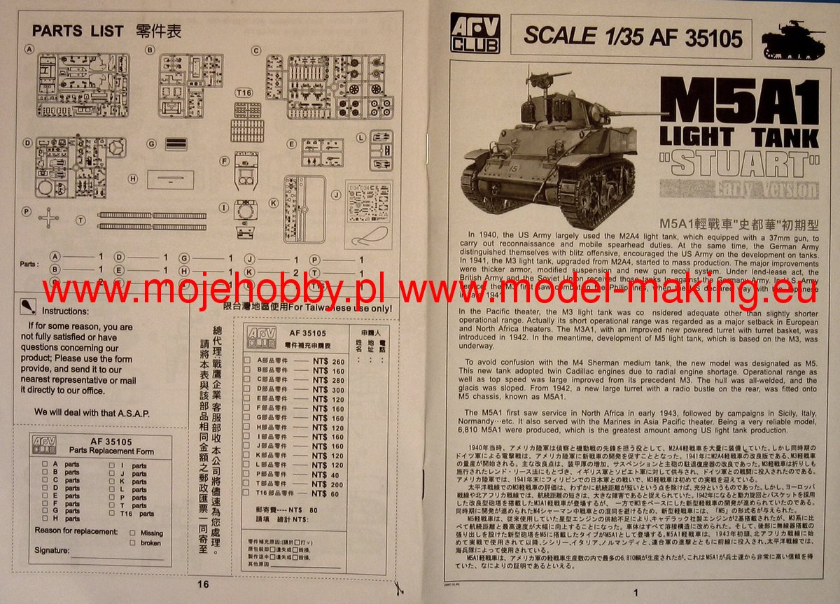 American light tank M5A1 Stuart AFV Club 35S60