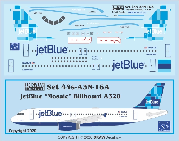 Airbus A320 - jetBlue ("Mosaic" Billboard) Draw Decal -44-A3N-16A