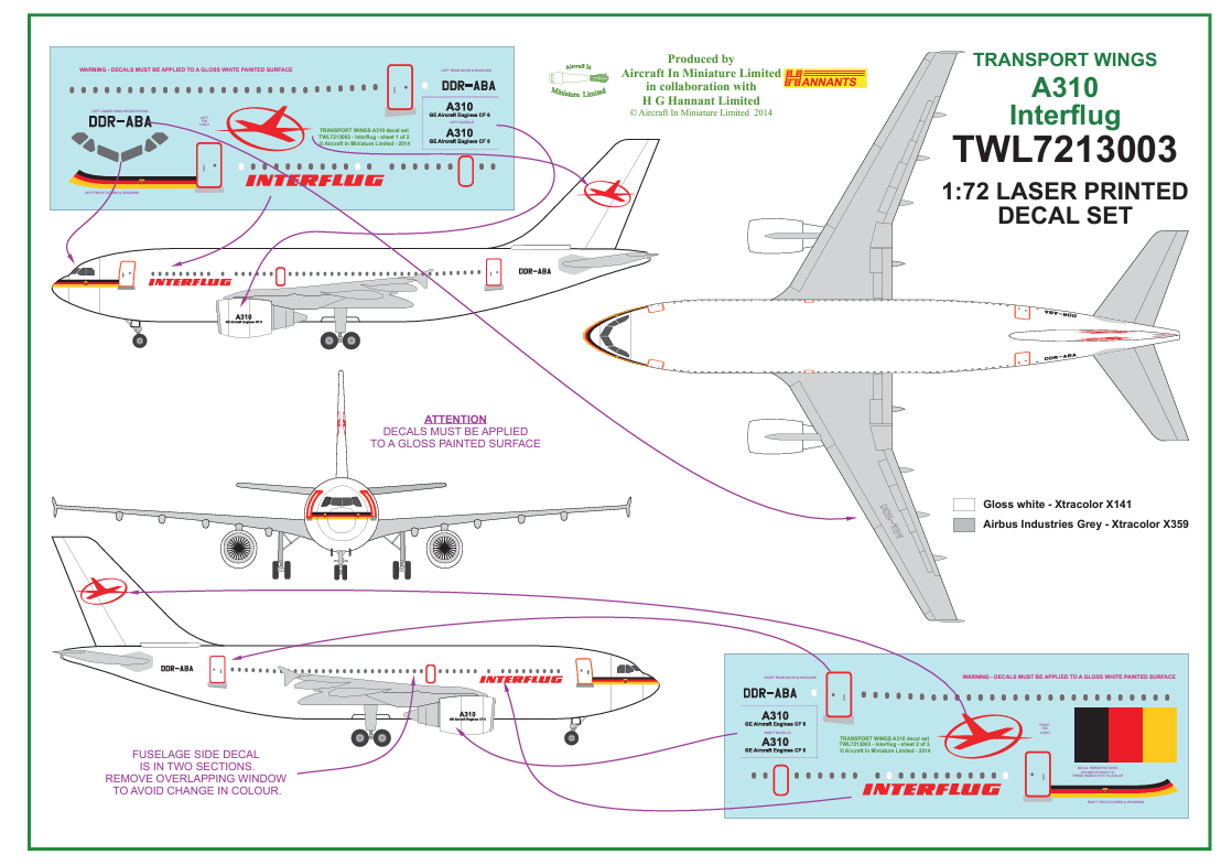 Airbus A310 - Interflug Decal Set Aircraft In Miniature Ltd -TWL7213003