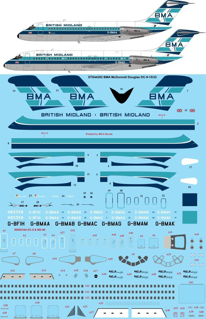 McDonnell-Douglas DC-9-15/32 - BMA British Midland Decals 26 Decals ...