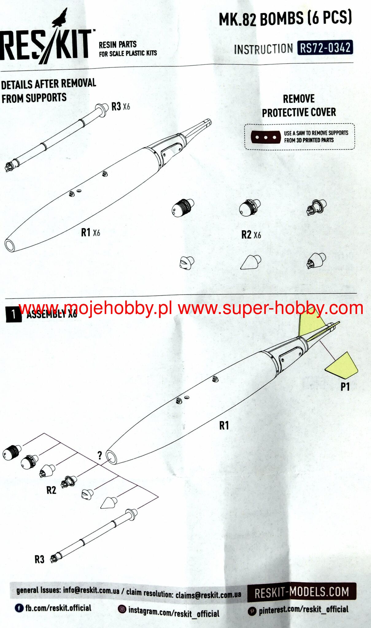Mk.82 Bombs (6 pcs) (F-4, F-5, F-8, F-15, F-16, F-18, A-1, A-4, A-6, A ...