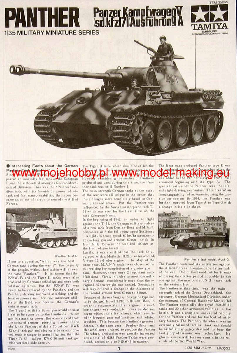 German Panther Ausf A Medium Tank Tamiya 35065