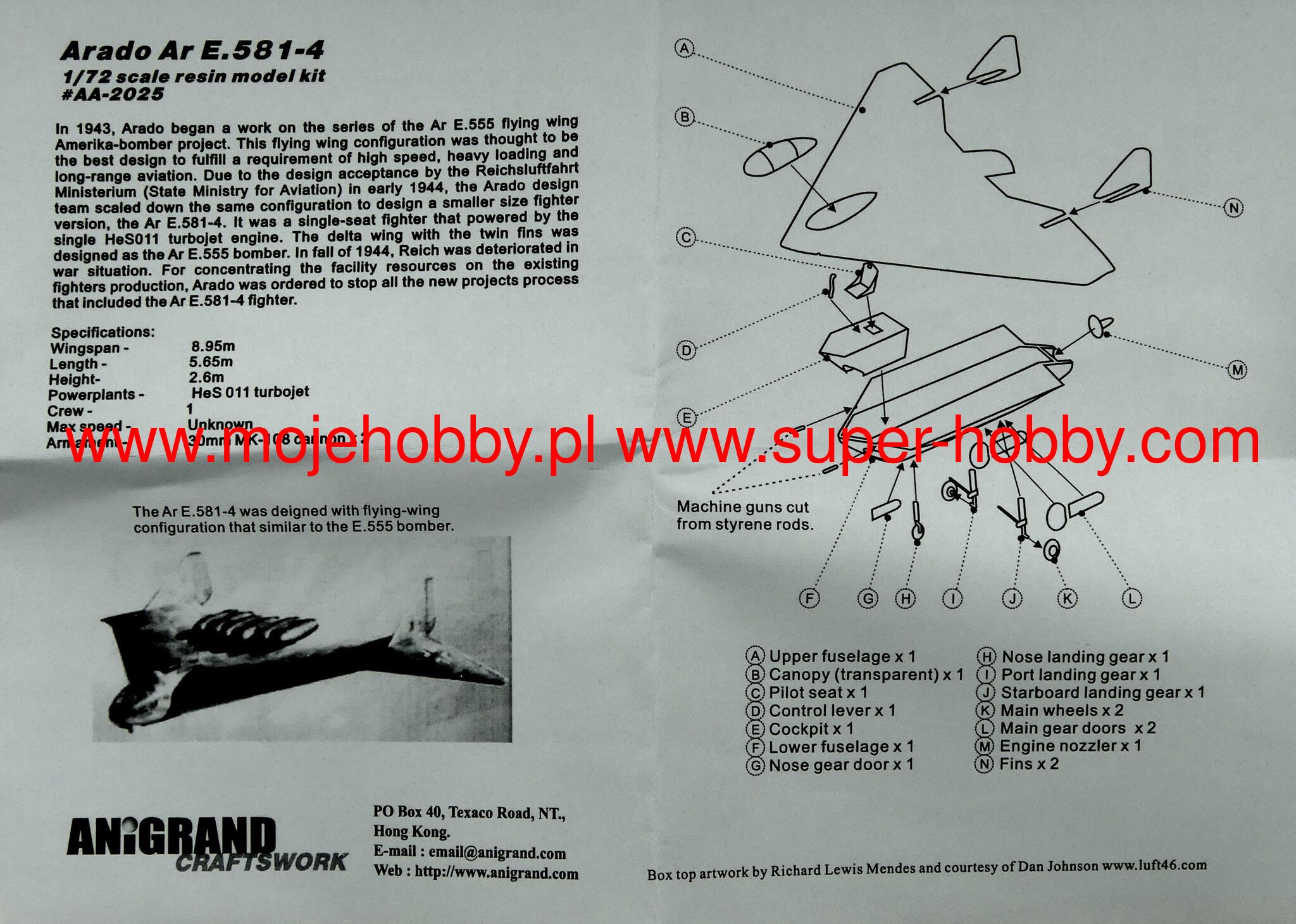 Arado Ar E.581-4 - Luft '46 Flying wing fighter concept Anigrand Craftswork -AA2025