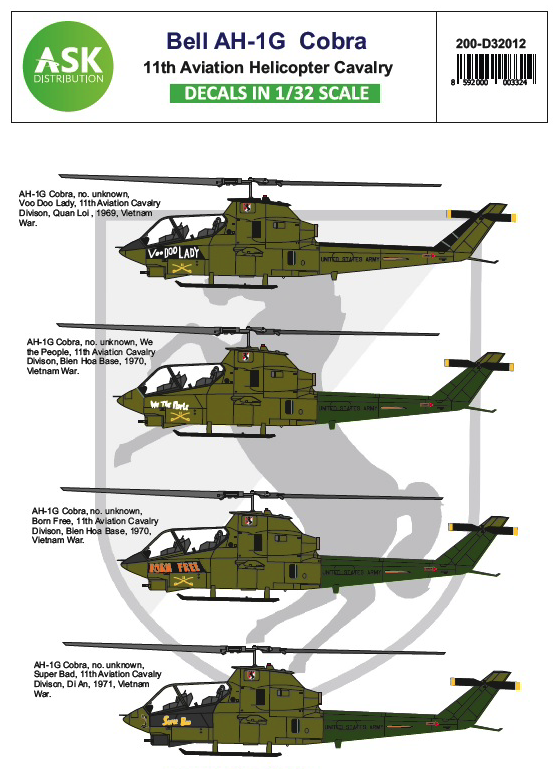 Bell AH-1G Cobra 11th Aviation Helicopter Cavalry Art Scale Kit -D32012