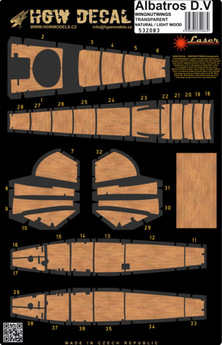 Albatros D.V - Transparent / Natural Light Wood (for Wingnut Wings kits ...