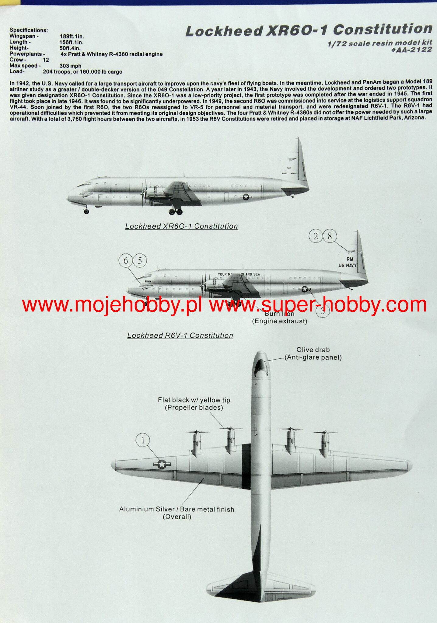 Lockheed R6V-1 Constitution - U.S. Navy mammoth air transport Anigrand ...