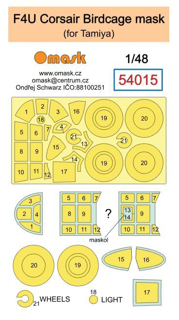 Vought F4U Corsair Birdcage Masks (for Tamiya kits) Omask -54015