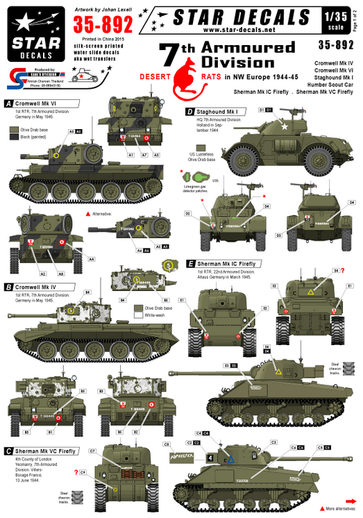 7th Armoured Division - Desert Rats NWE. Cromwell, Humber SC, Staghound ...