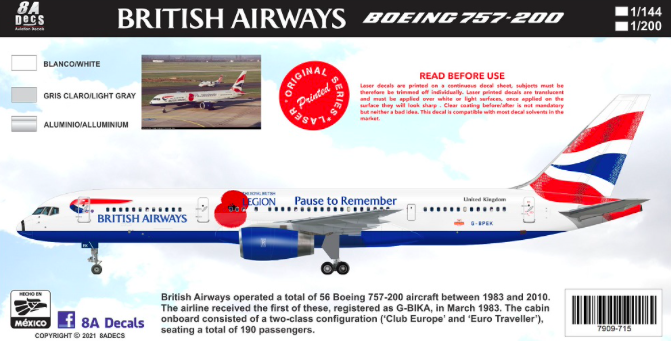 BRITISH AIR WAYS 757-200 8aDecs -7909-715-200
