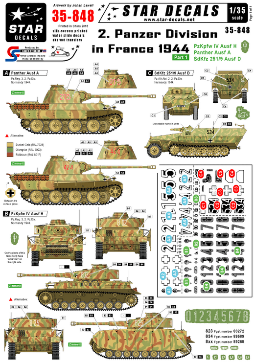 2. Panzer Div. in France 1944. PzKpfw IV, Panther, SdKfz 251 Stum. Star ...