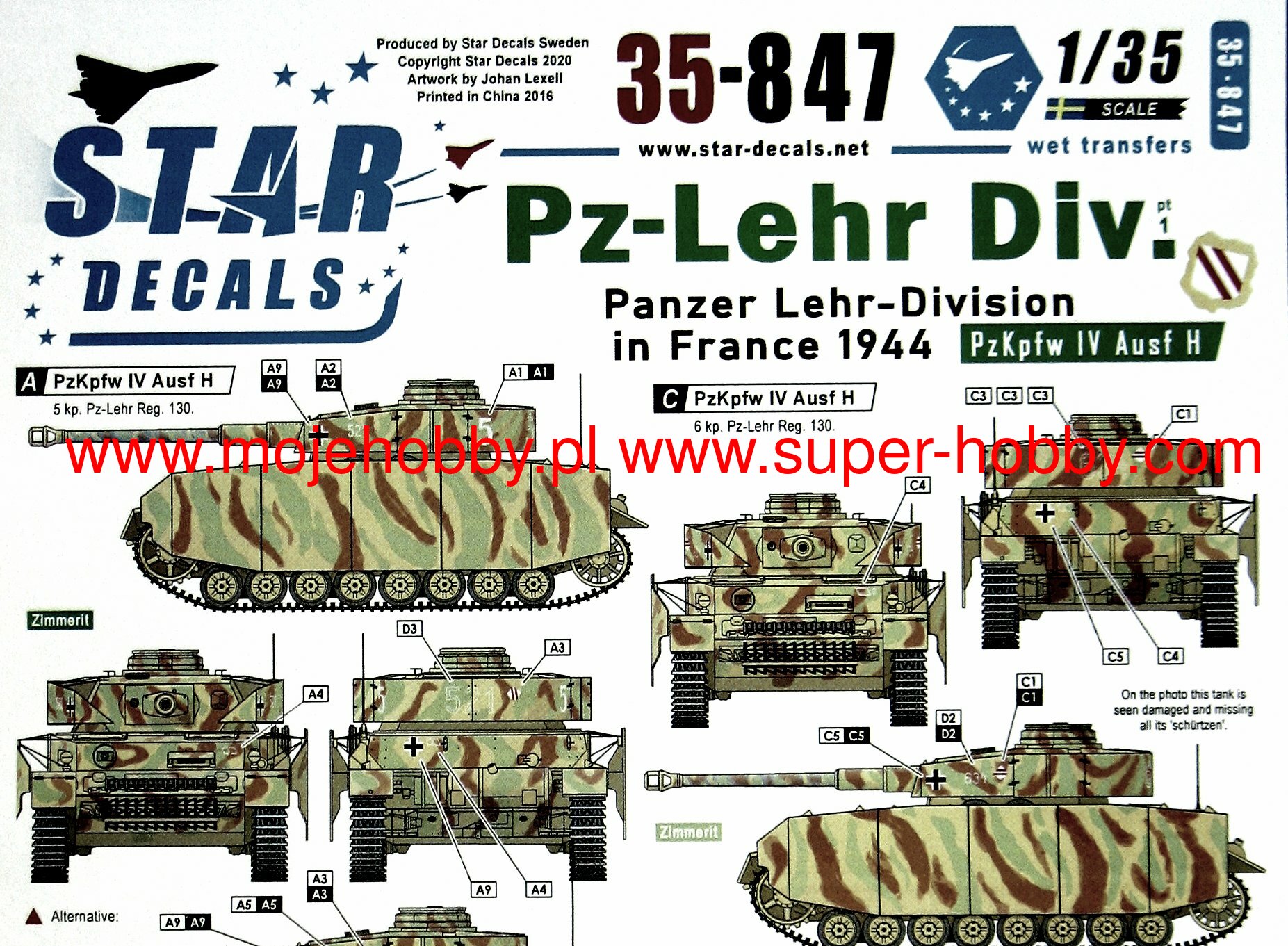 Panzer Lehr-Division. France 1944. PzKpfw IV Ausf H. Star-Decals -35-847