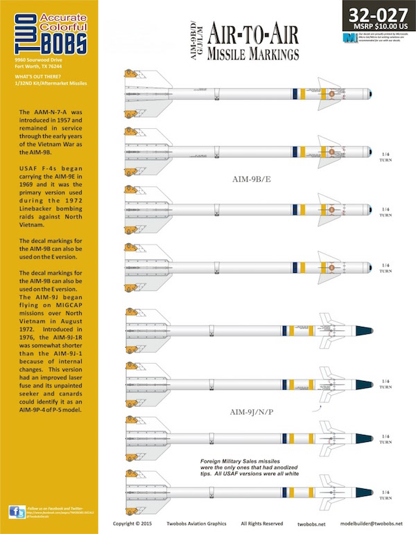 US Air-to-Air Missile Markings for AIM-9 B/D/G/J/L/M and AIM-7E-2/M Two ...