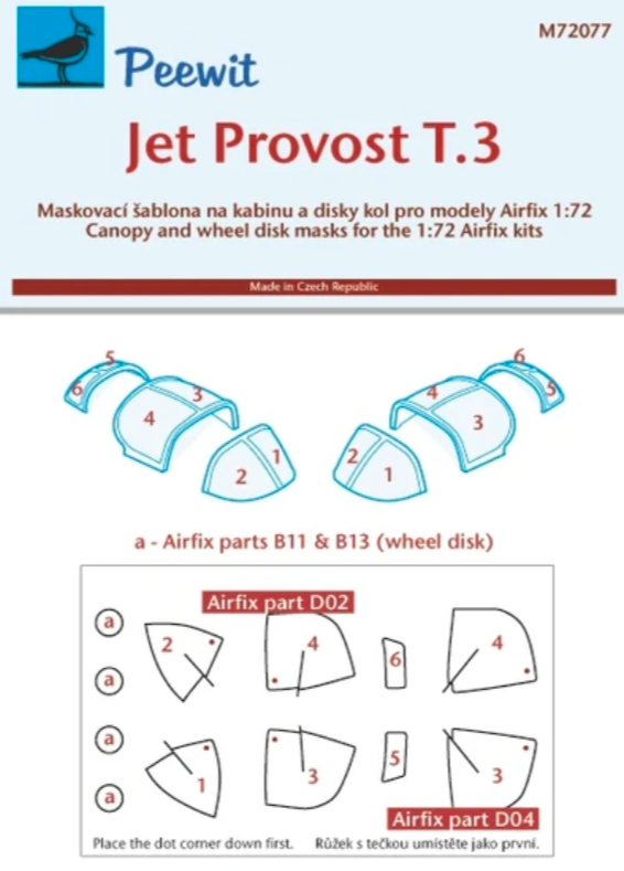 Canopy mask for Jet Provost T.3 Airfix Peewit -72077
