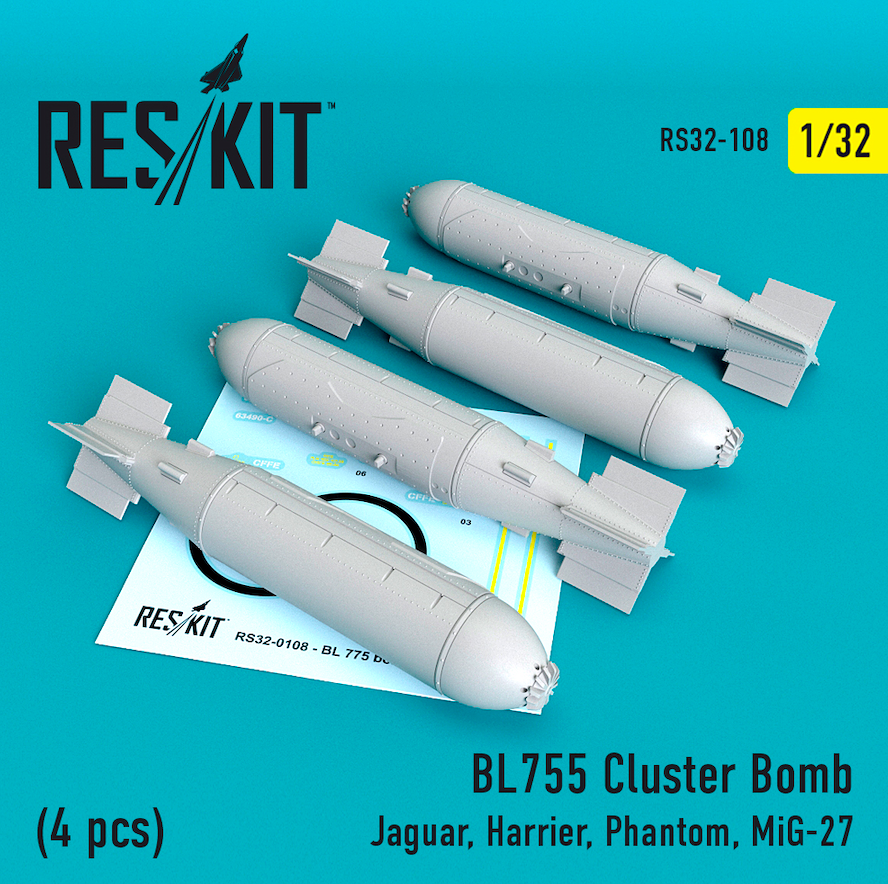 BL755 Cluster Bomb 4 pcs Jaguar, Harrier, Phantom, MiG-27 RES/KIT -32-0108