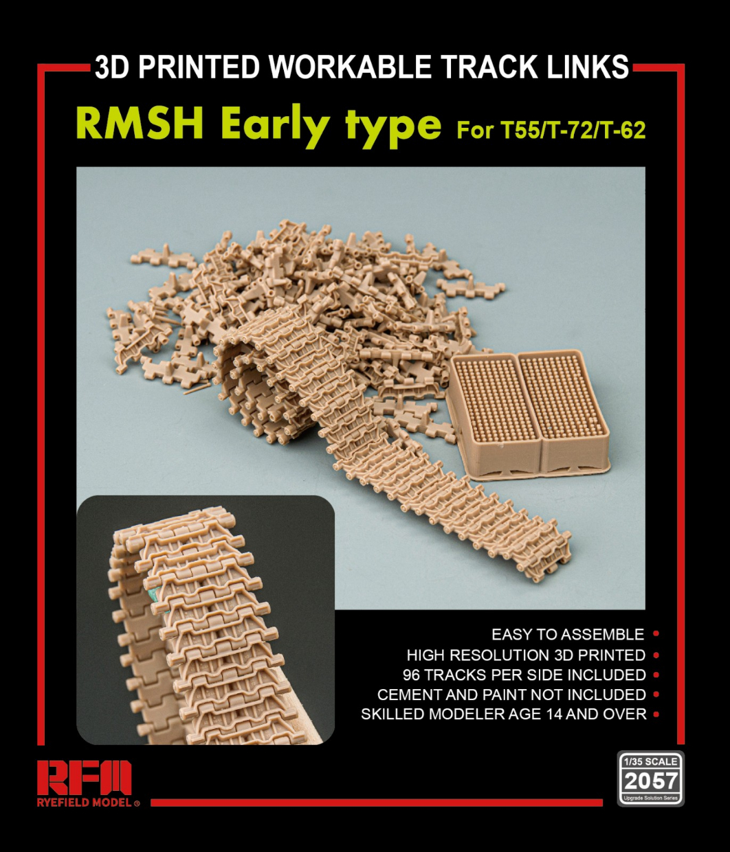 3D Printed Workable Track Links RMSH Early Type For T-55/T-72/T-62 Rye ...