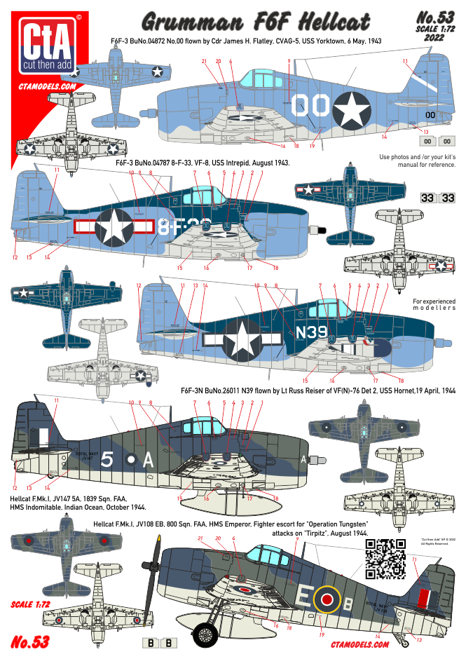 Grumman F6F Hellcat - USN, FAA, Japan, Aeronavale, Uruguay (8 Markings ...