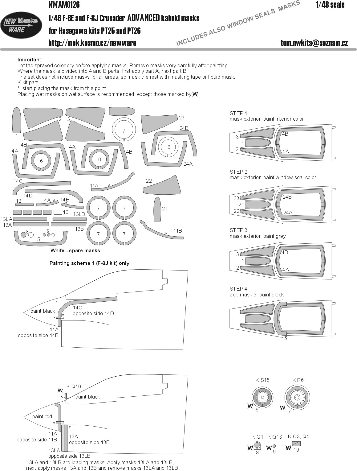 F-8E and F-8J Crusader ADVANCED kabuki masks for Hasegawa New Ware -AM0126