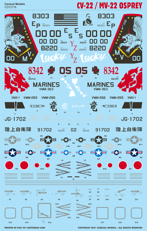 Bell-Boeing CV-22/MV-22 Osprey Decals Caracal Models -72118