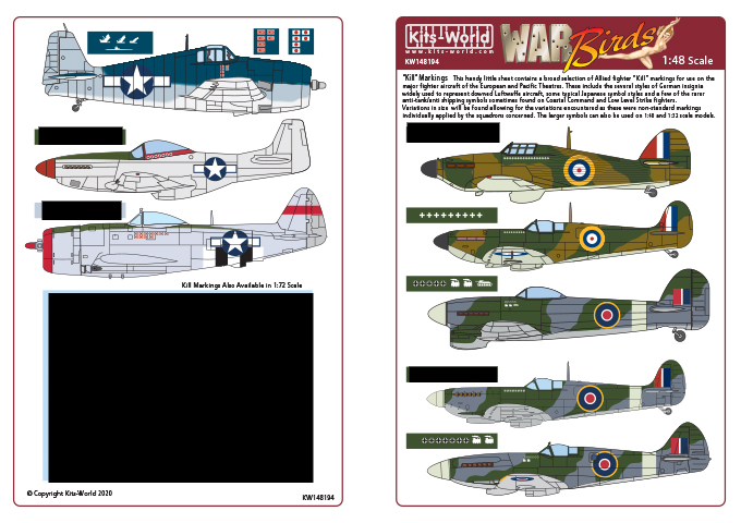 Various Generic "Kill" markings in assorted sizes for 1/48 scale. Kits ...