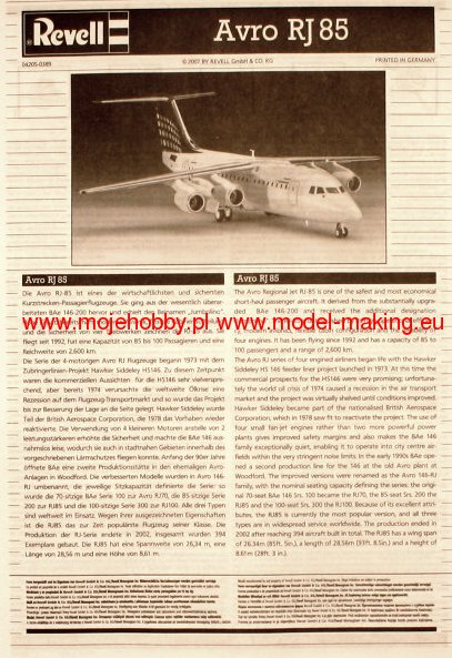 Avro RJ 85 Revell 04205