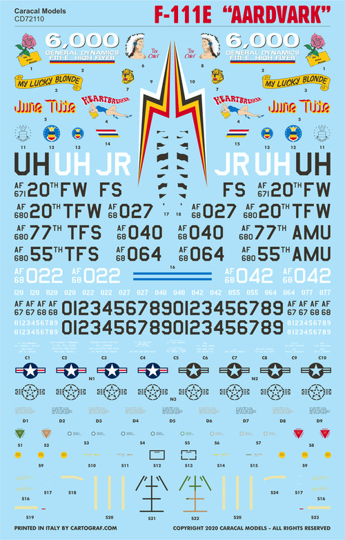General-Dynamics F-111 E Aardvark Decals Caracal Models -72110