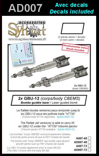 2x GBU-12 (Body CBEMS) (Decals Included) Syhart Decal -AD007-48