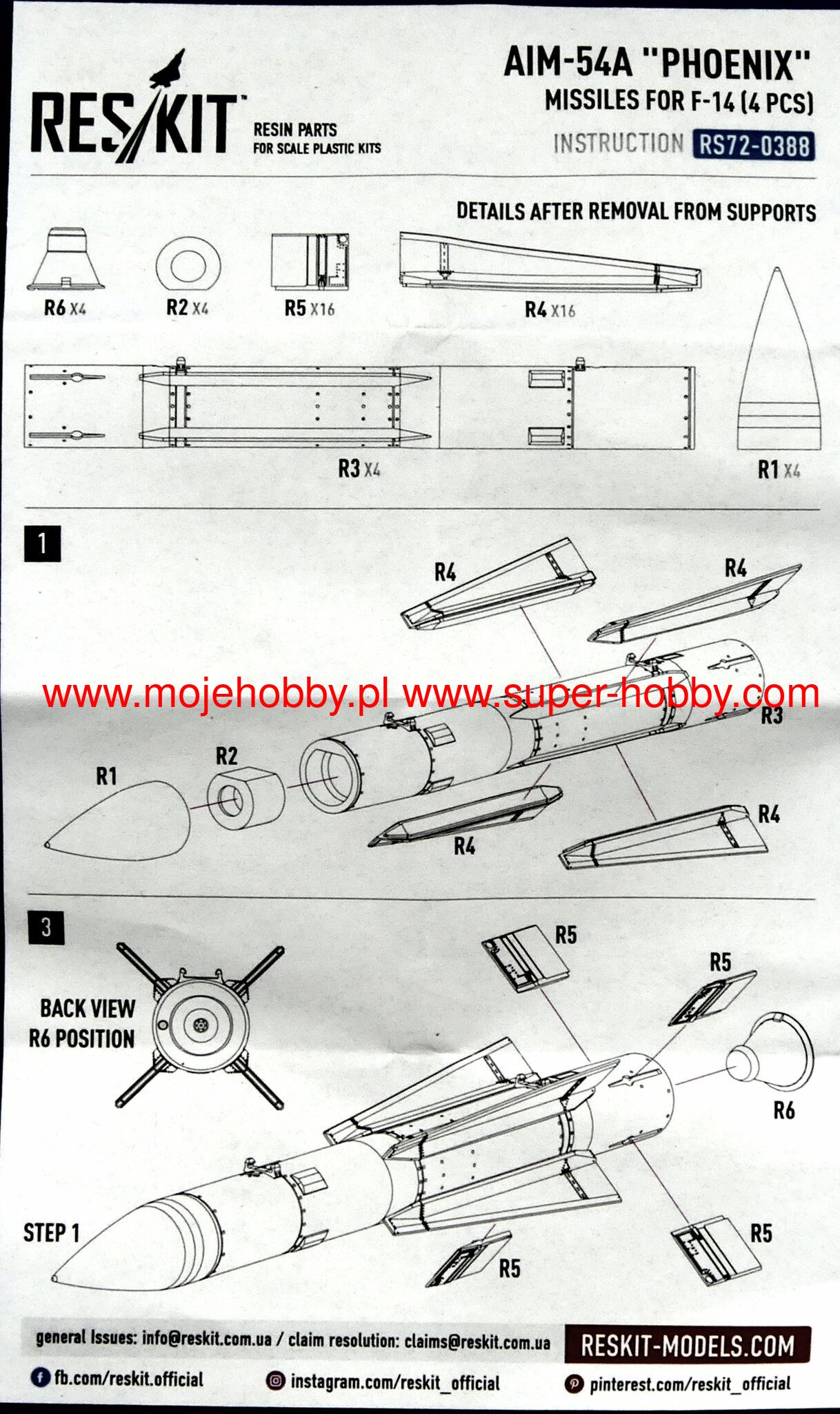 AIM-54A 'Phoenix' Missiles For F-14 (4pcs) (3D Printed) RES/KIT -72-0388