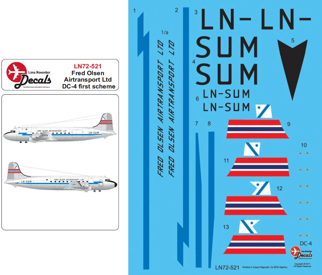 Douglas DC-4 - Fred Olsen First Scheme Lima November Decals 72-521
