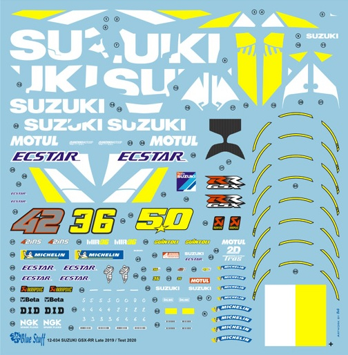 Suzuki GSX-RR Moto GP 2019 & 2020 Decals (for Tamiya 14139 Kit) Blue ...