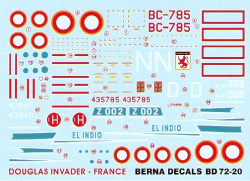 Martin B-26 C Invader in French Service (4 schemes) Berna Decals 72020