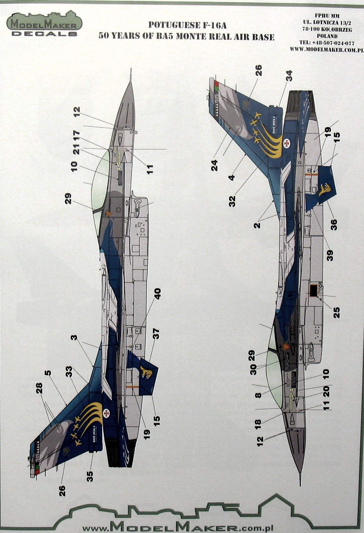Portuguese F-16A 50 Years of BA5 Monte Real Air Base Model Maker Decals ...