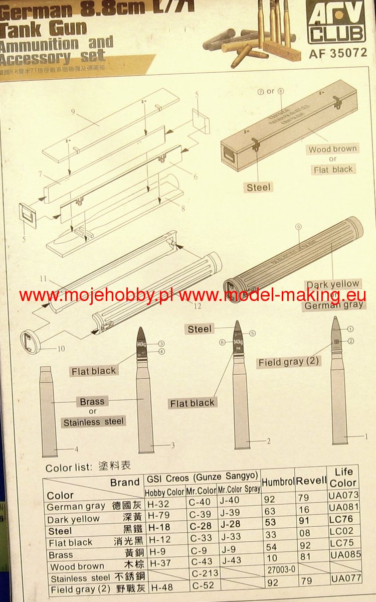 8.8cm L/71 Ammunition and Accessories AFV Club 35072