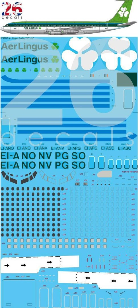 Boeing 707-348C - Aer Lingus 1970s 26 Decals -STS7217