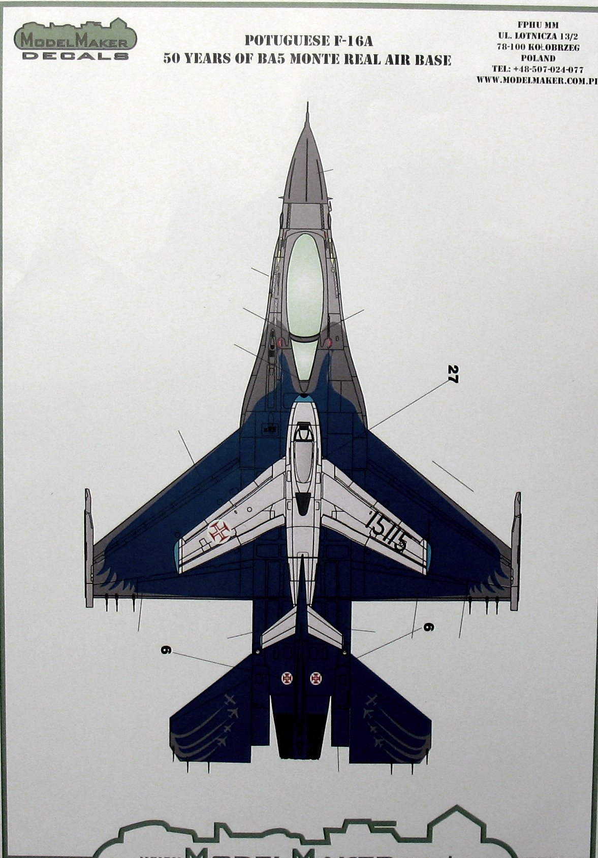 Portuguese F-16A 50 Years of BA5 Monte Real Air Base Model Maker Decals ...