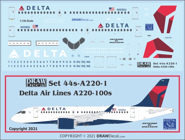 Airbus A220-100 - Delta Air Lines Draw Decal -44-A220-01