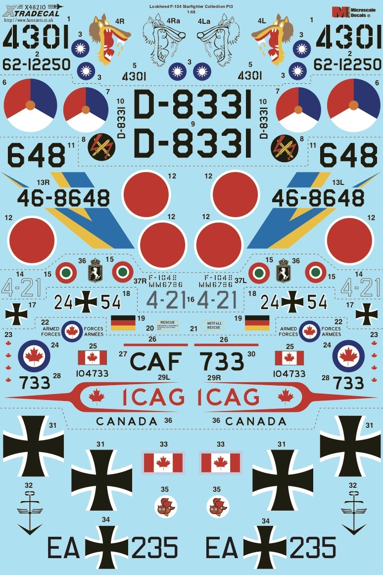 Lockheed F-104 G/J/S Starfighter Part 3 (7 schemes) Xtradecal -48210