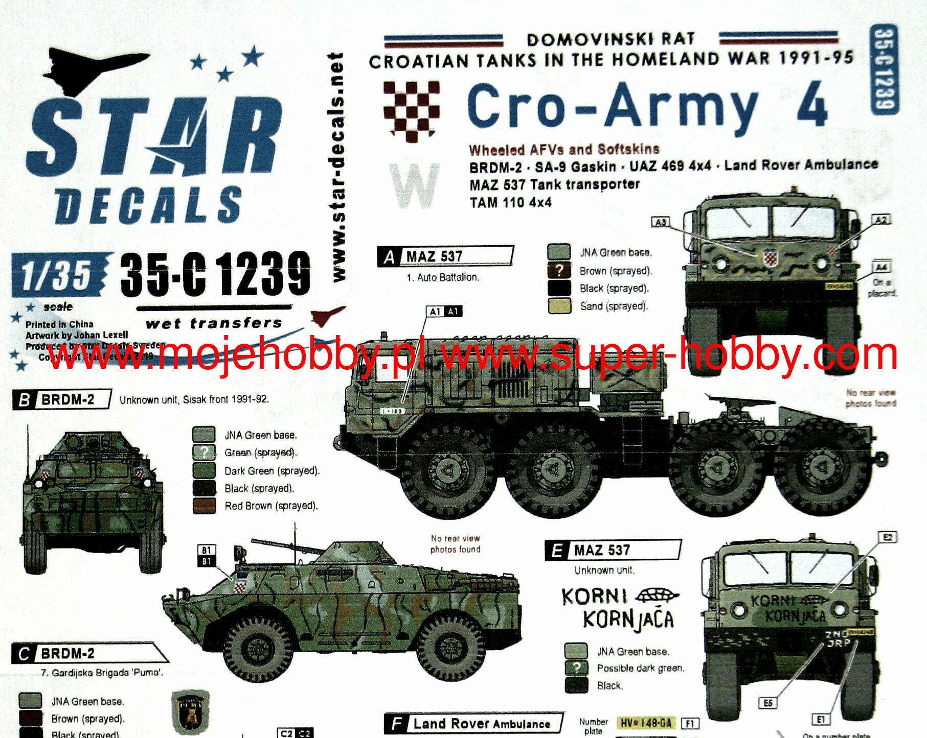 Cro-Army # 4. Croatian wheeled AFVs and softskins 1991-95. Star-Decals ...