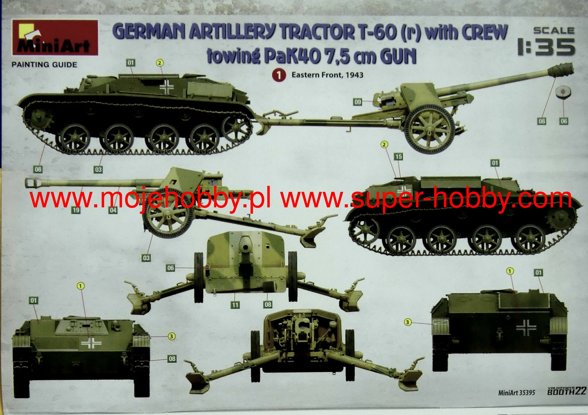 T-60 (r) German Artillery Tractor with Crew towing PaK40 7,5 cm Gun ...