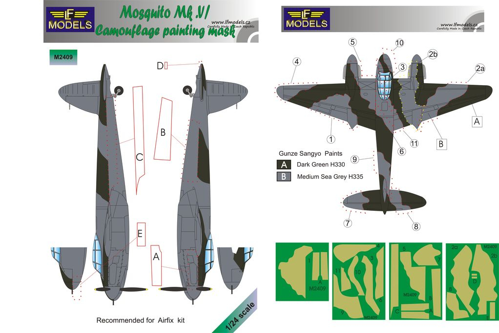 D.H. Mosquito Mk. VI Camouflage Painting Mask (For Airfix) LF Models -M2409