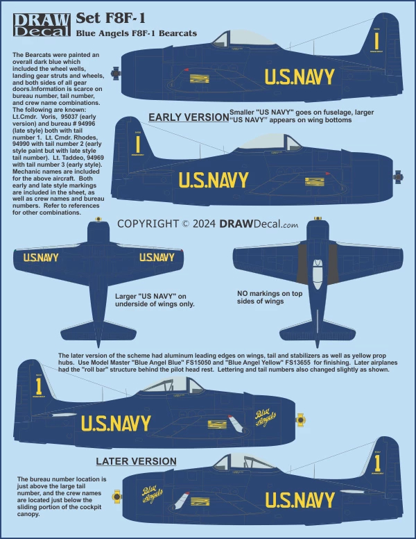 Grumman F8F-1 - Blue Angels Bearcats Draw Decal -32-F8F-01