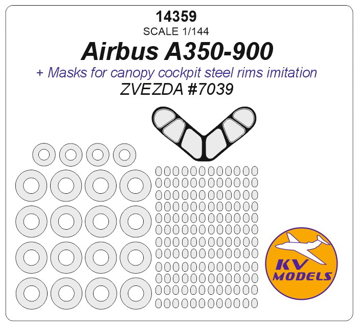 Airbus A350-900 (ZVEZDA #7039) + wheels masks KV Models -14359