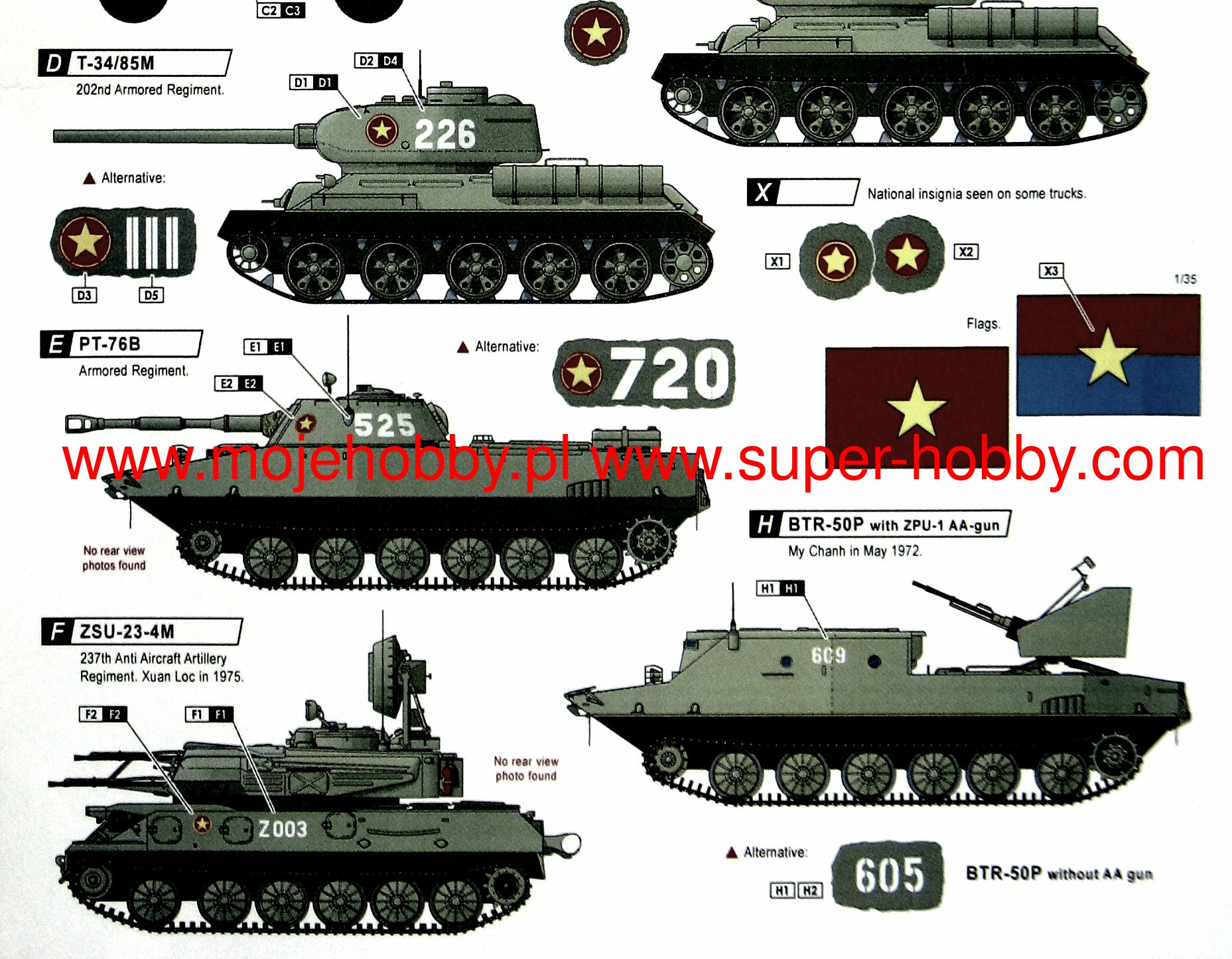 Vietnam # 5. NVA North Vietnamese tanks and AFVs. Star-Decals -35-C1277