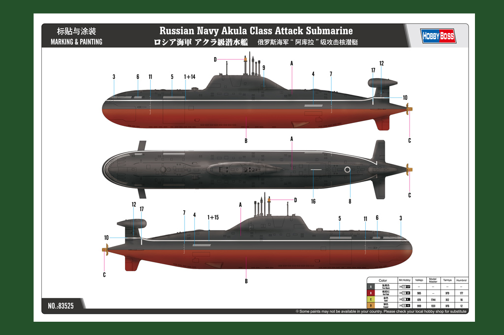 Russian Navy Akula Class Attack Submarine Hobby Boss 83525