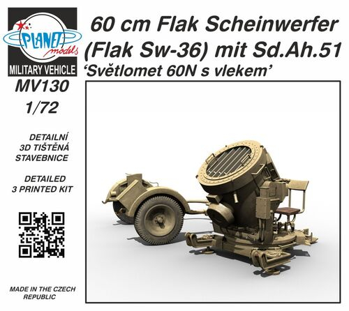 60 cm Flak Scheinwerfer (Flak Sw-36) Mit Sd.Ah.51 Planet Models MV130
