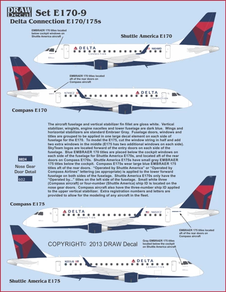 Embraer 170 / 175 - Delta Air Lines Connection Draw Decal -44-E170-09