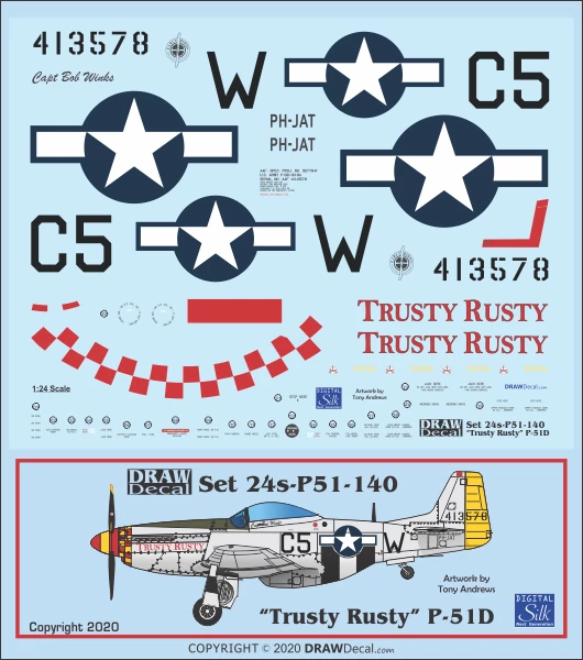 North American P-51 D - "Trusty Rusty" Draw Decal -24-P51-140