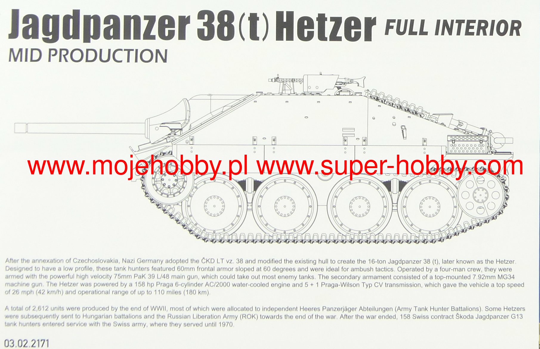Jagdpanzer 38(t) Hetzer Mid Production With Full Interior Takom 2171