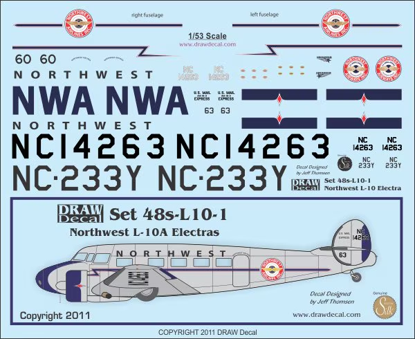 Lockheed L-10 A Electra - Northwest Airlines Draw Decal -48-L10-01