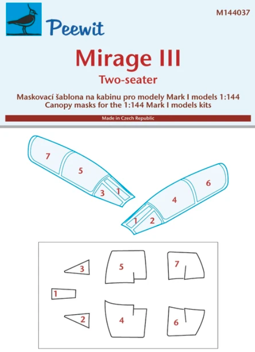 Canopy mask for Mirage III Two-seater Mark I Peewit -144037
